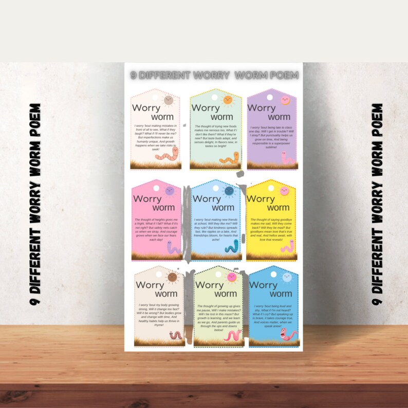 Colorful Worry Worm Poem Postcard Set 9 Different Tags Stationery Set ...