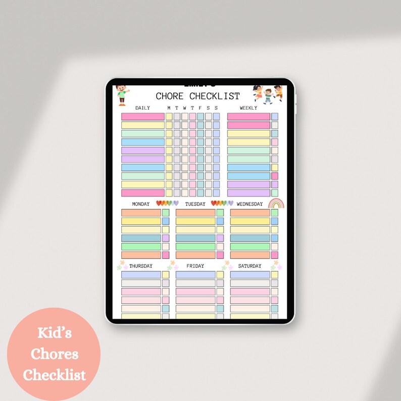Editable Kid's Chores Checklist, Rainbow Daily Routine, Responsibility ...