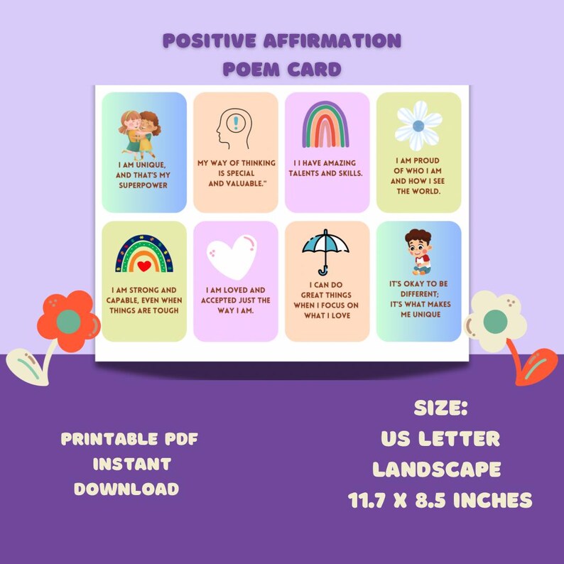 Autism Positive Affirmations for Kid Poems Card Motivation Card Empower ...