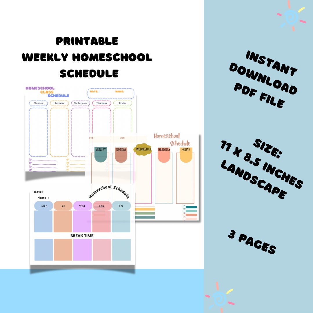 Printable Weekly Homeschool Schedule Template,home Schooling Planner ...