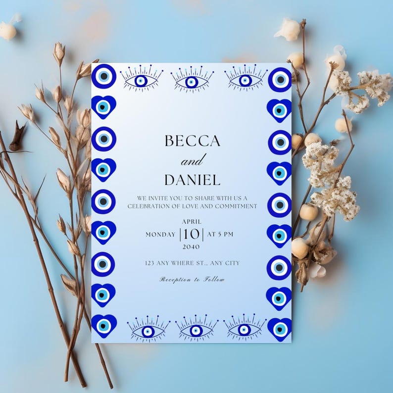 Evil Eye Wedding Invitation Card, Invitations Greek, Invitation Evil ...