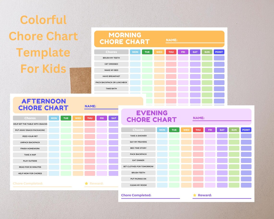 Colorful Chore Chart Template for Kids Schedule for Children Day ...