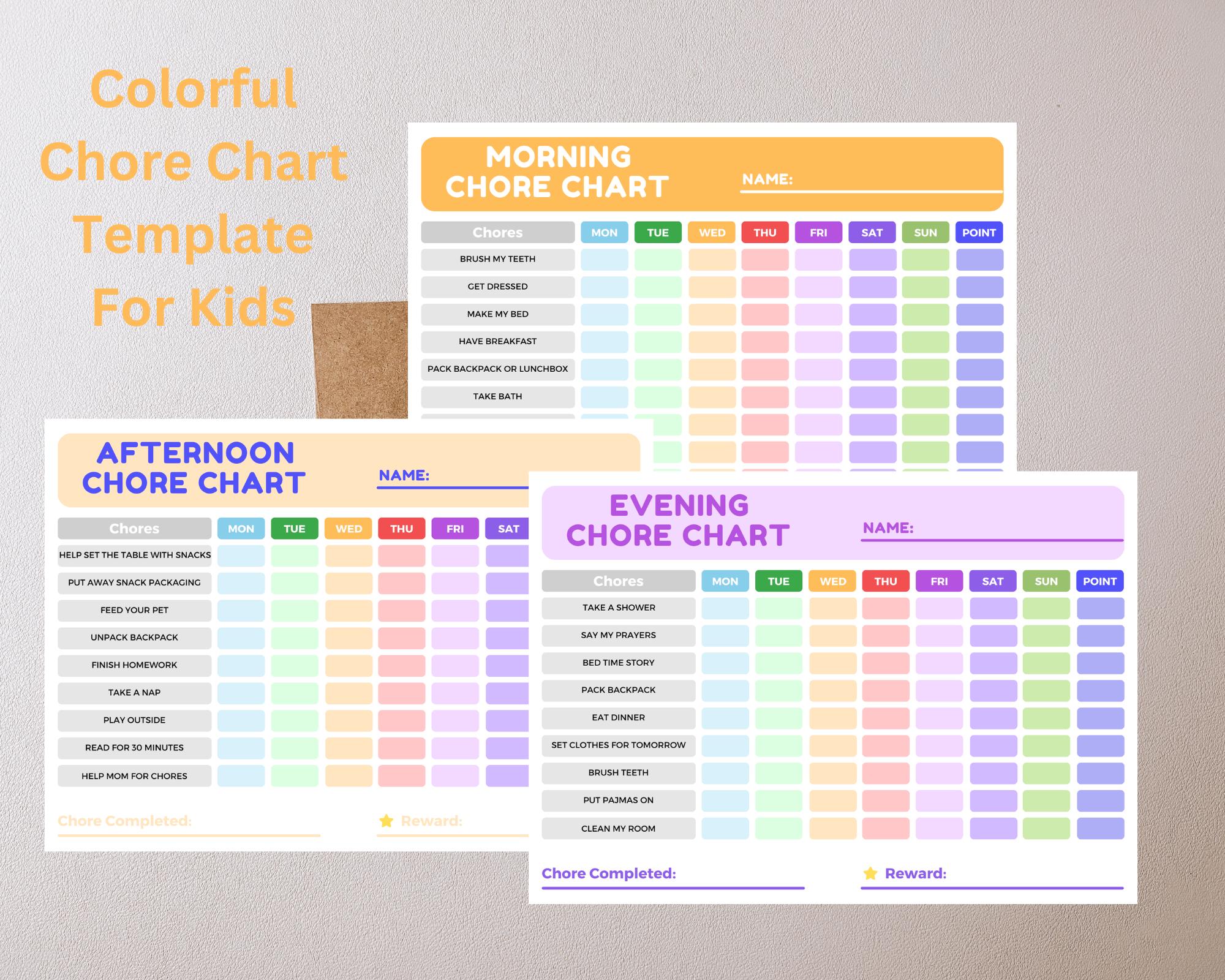 Colorful Chore Chart Template for Kids Schedule for Children Day ...