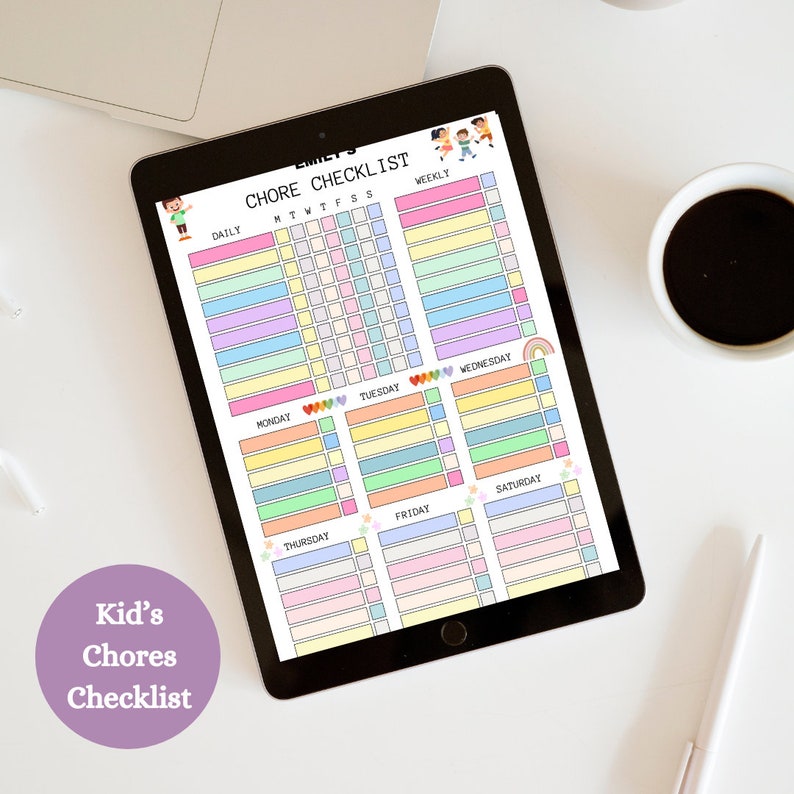 Editable Kid's Chores Checklist, Rainbow Daily Routine, Responsibility ...