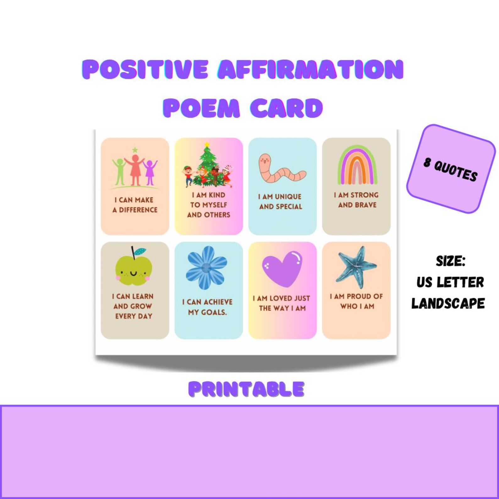 Printable Positive Affirmations for Kids Poems Card Motivation Card ...