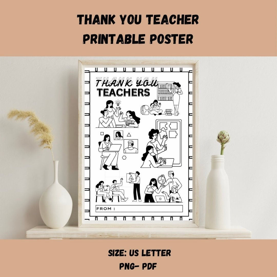 Printable Thank You Poster for Teacher, Appreciation Week Sign ...