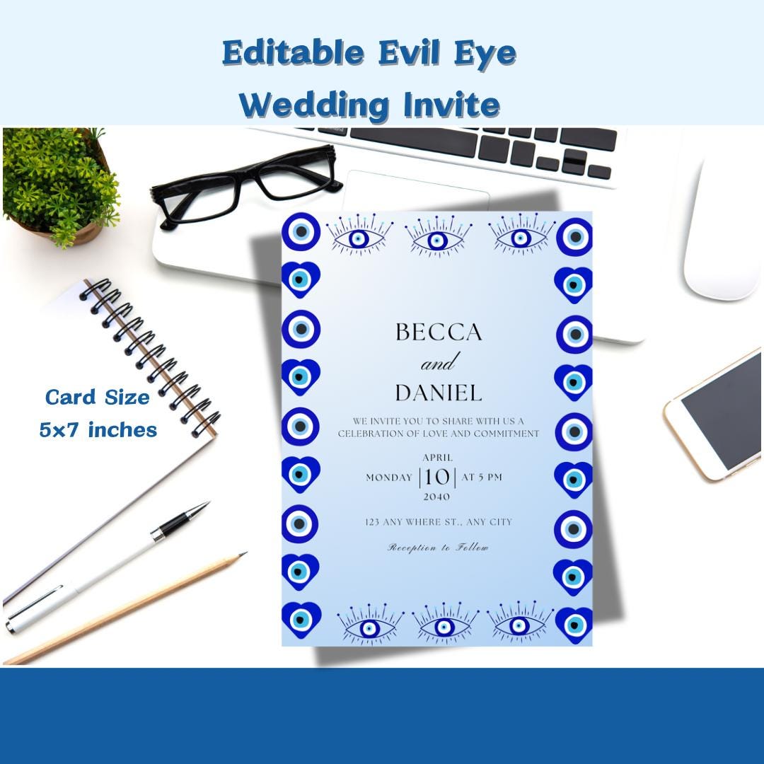 Evil Eye Wedding Invitation Card, Invitations Greek, Invitation Evil ...