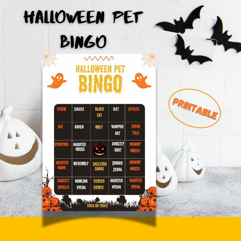 Printable Halloween Pet Bingo Card Game Halloween Game, Game for Kids ...