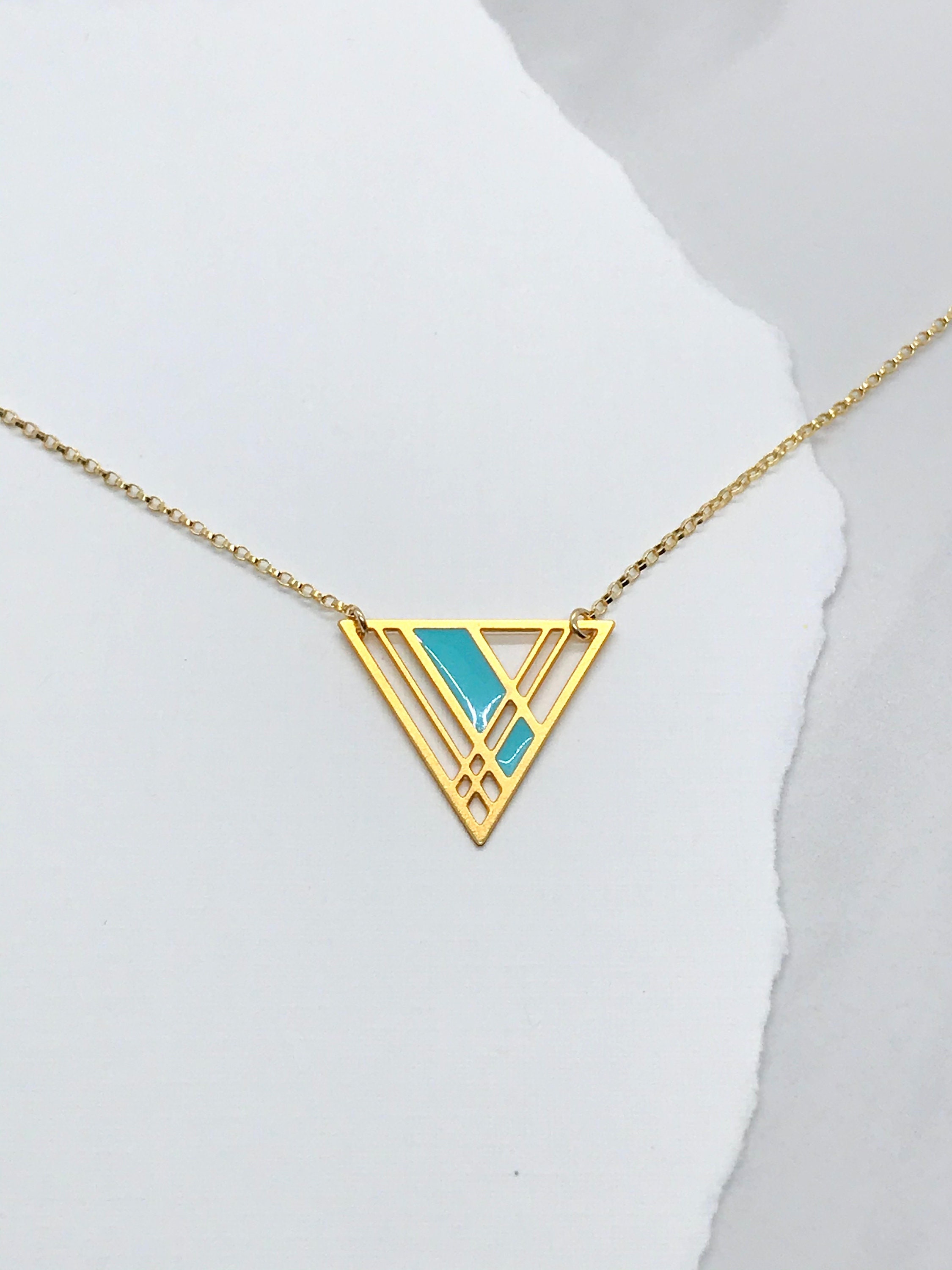 Geometric Plaid Triangle Pendant Minimal Necklace Delicate | Etsy