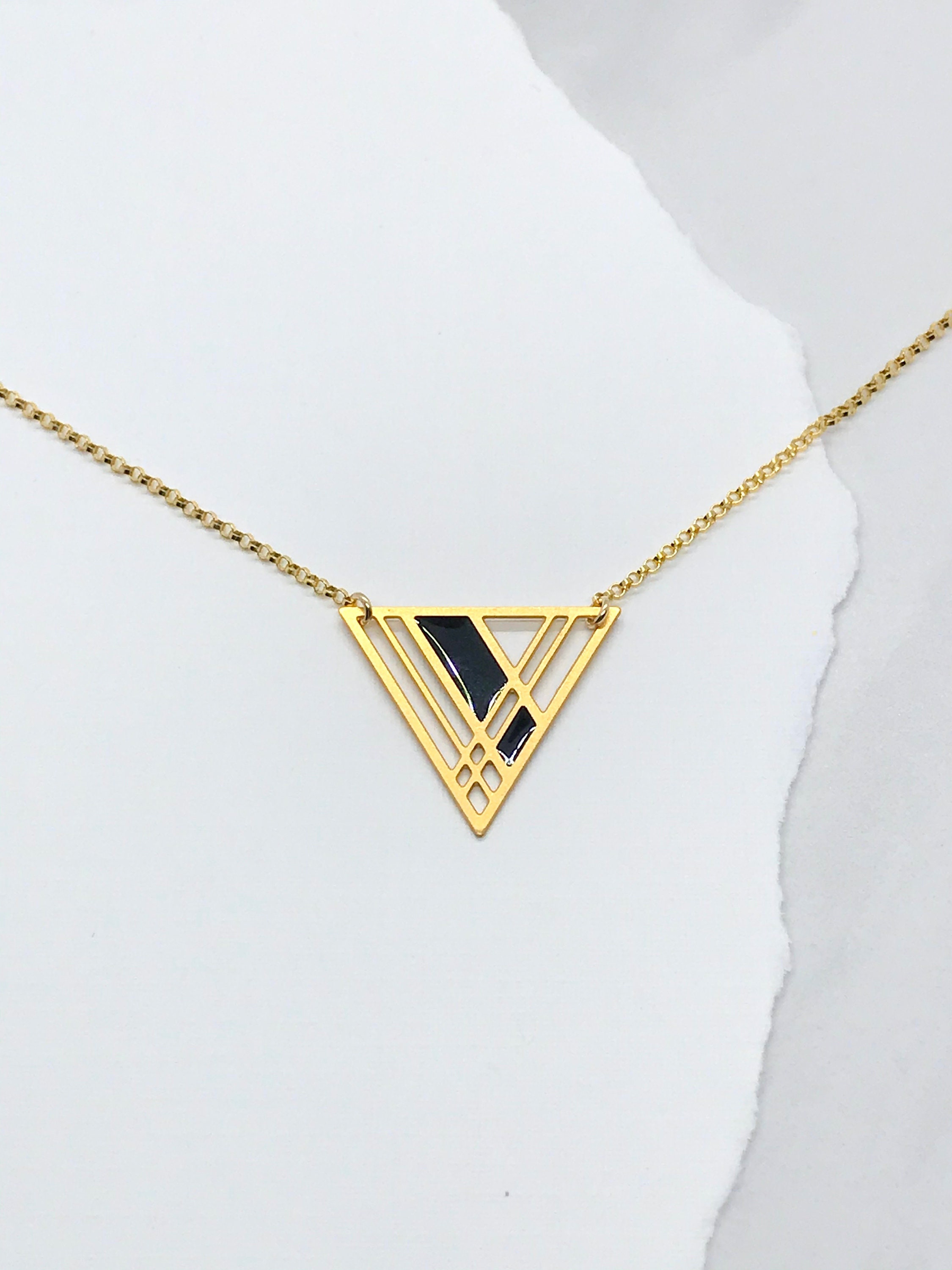 Geometric Plaid Triangle Pendant Minimal Necklace Delicate | Etsy