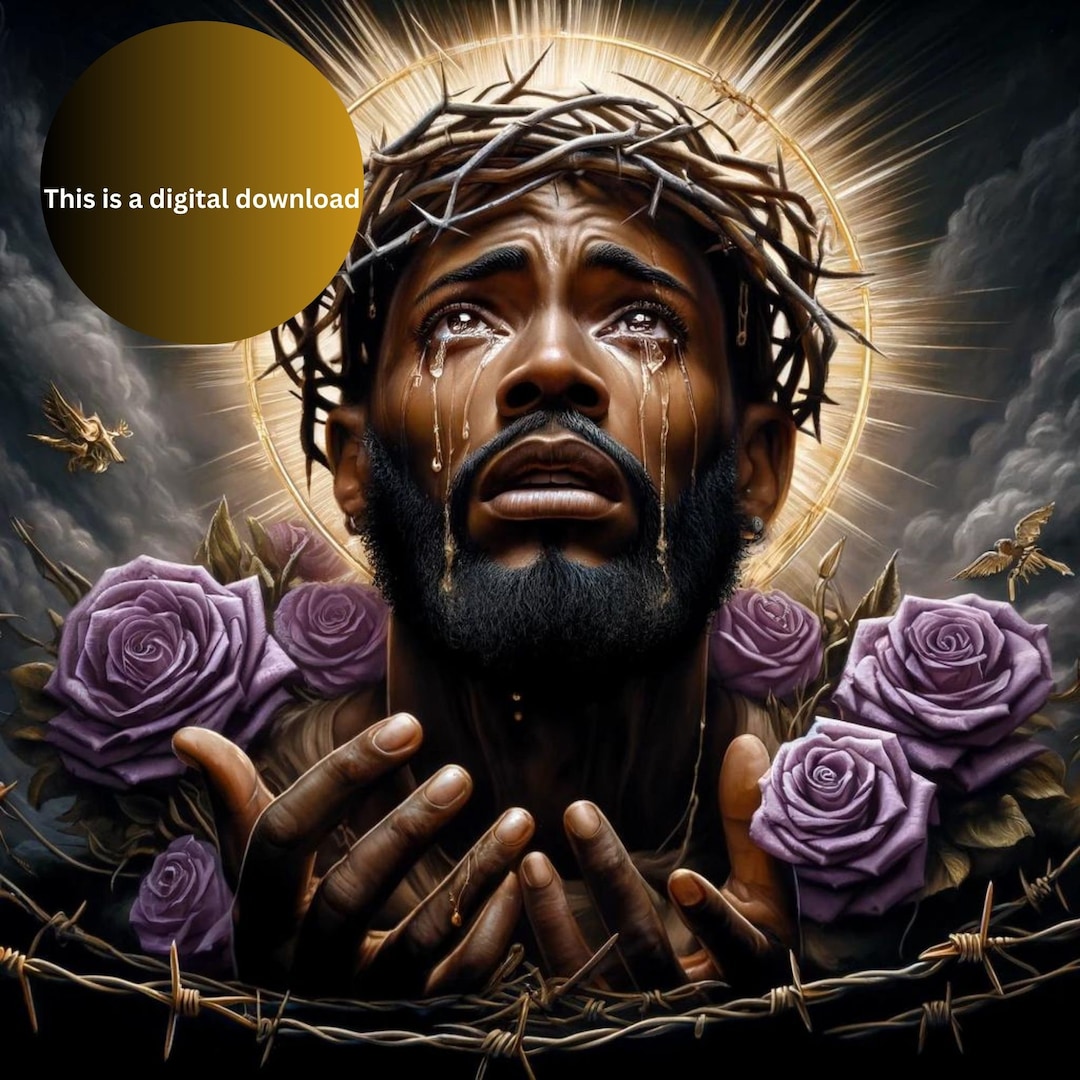 Afrocentric Art Décor Black Jesus Christ Crying to God Christian Art ...