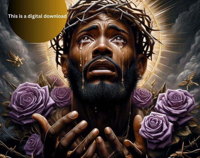 Afrocentric Art Décor Black Jesus Christ Crying to God Christian Art ...