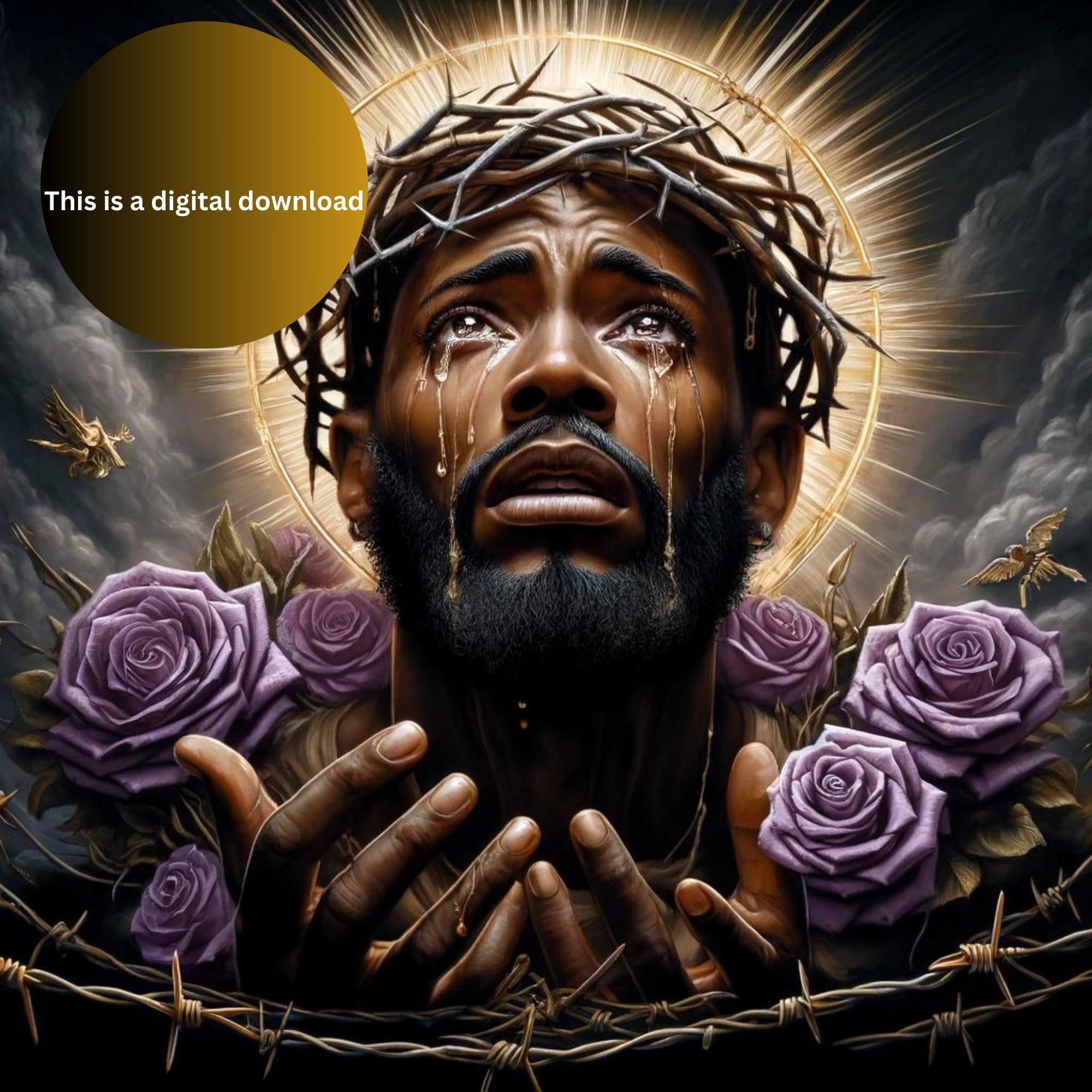 Afrocentric Art Décor Black Jesus Christ Crying to God Christian Art ...