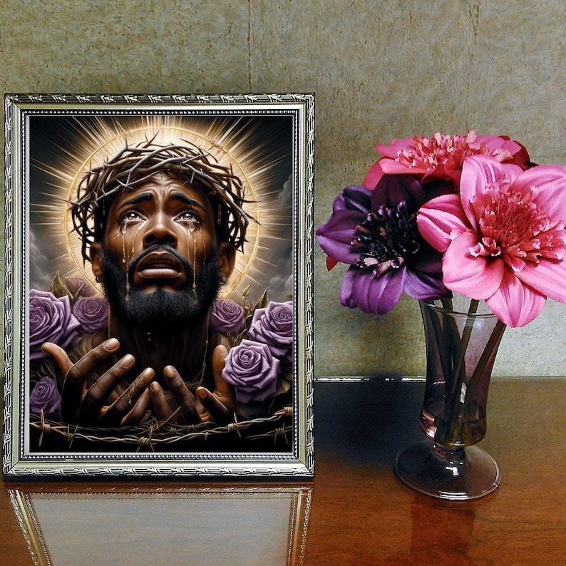 Afrocentric Art Décor Black Jesus Christ Crying to God Christian Art ...
