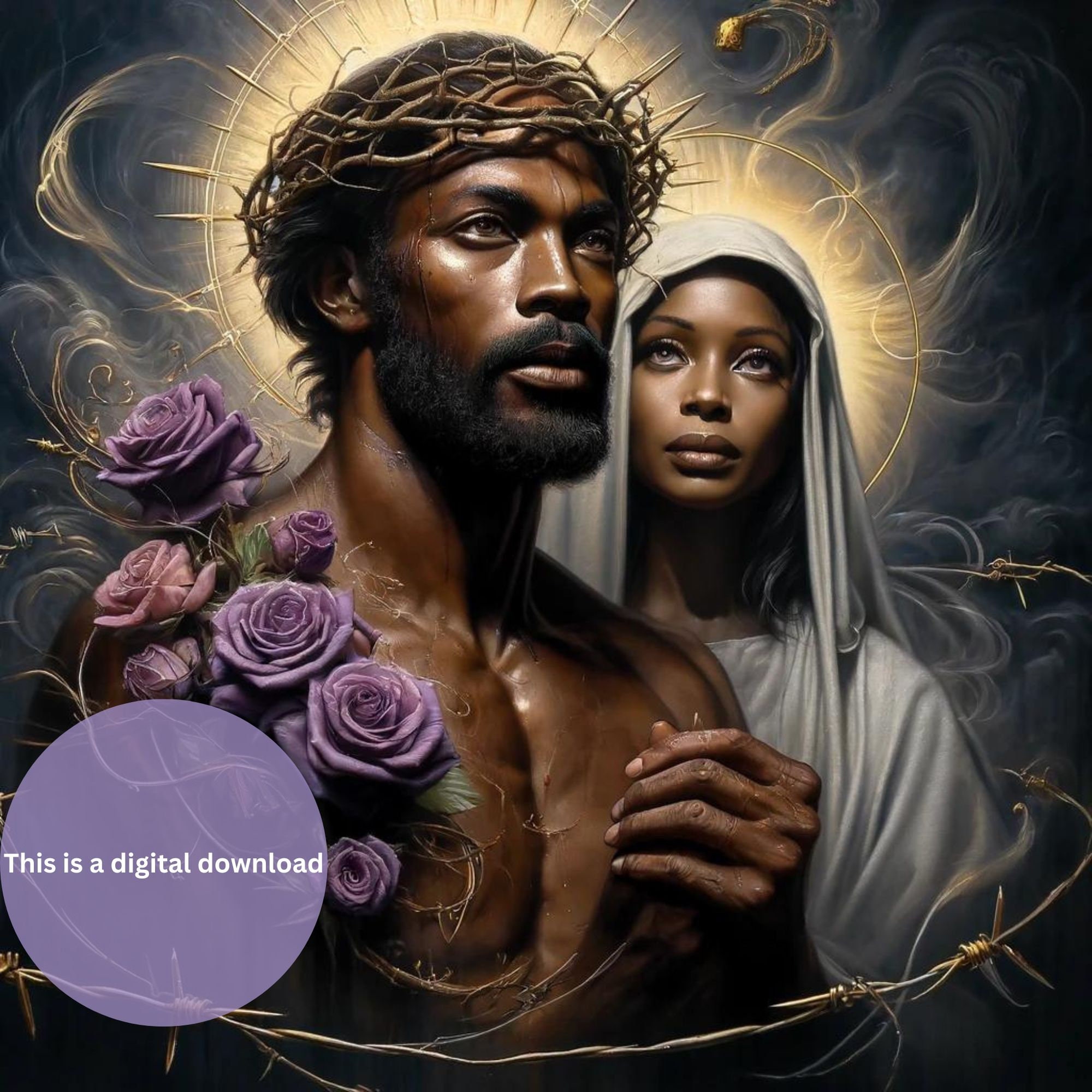 Afrocentric Art Black Jesus With Mary Wall Art Black Jesus and Mother ...