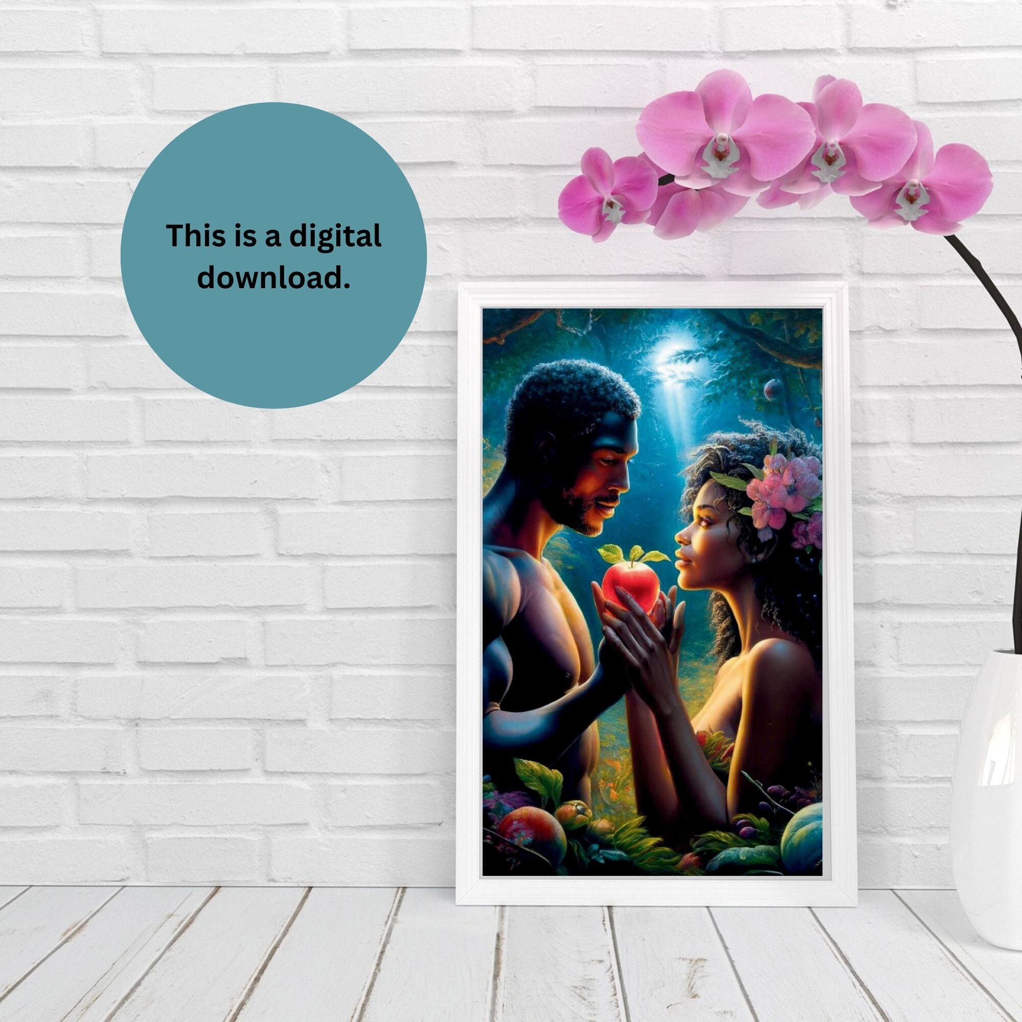 Black Christian Adam and Eve Apple Art Painting Adam and Eve Wall Art ...