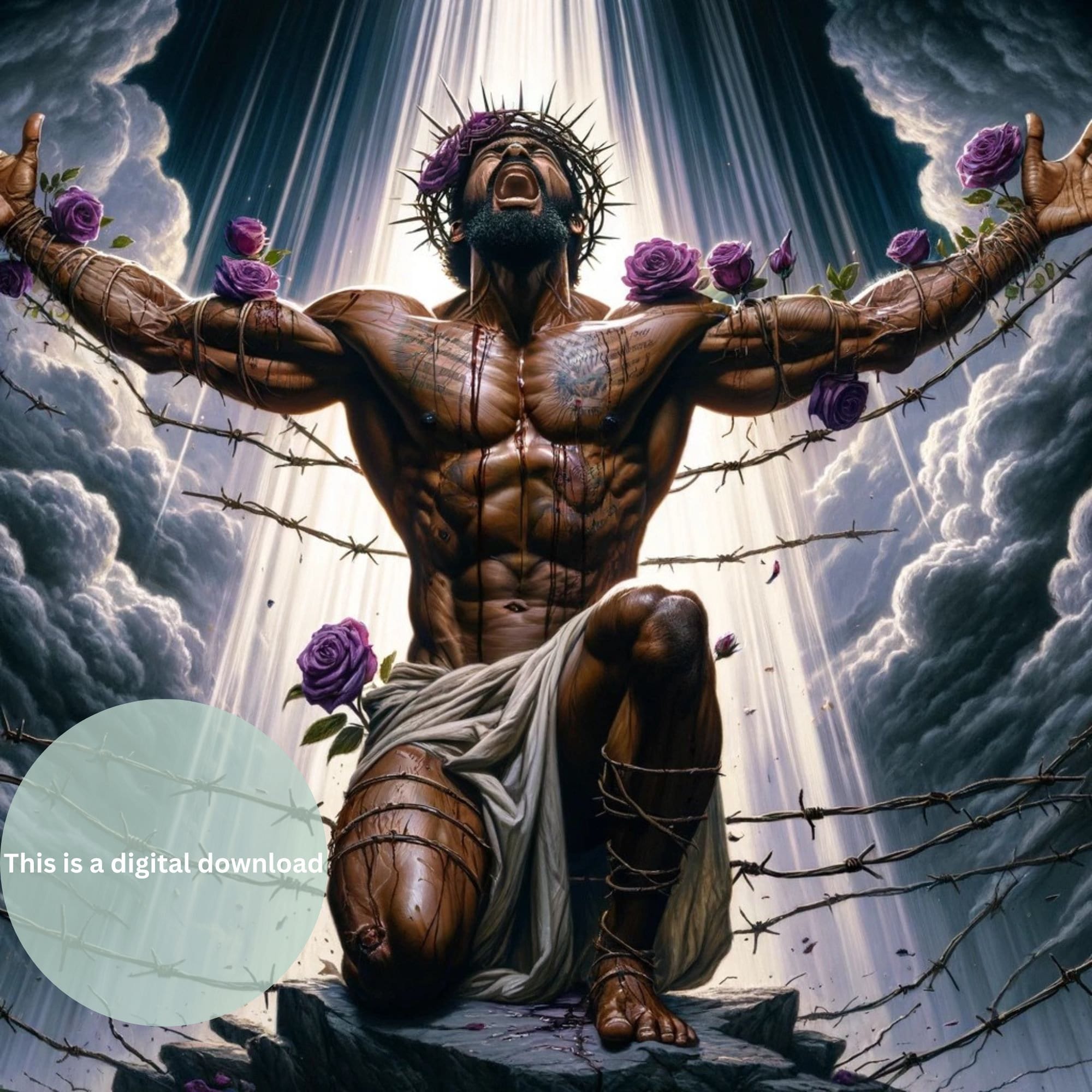 Afrocentric Art Décor Black Jesus Christ Crying to God Christian Art ...
