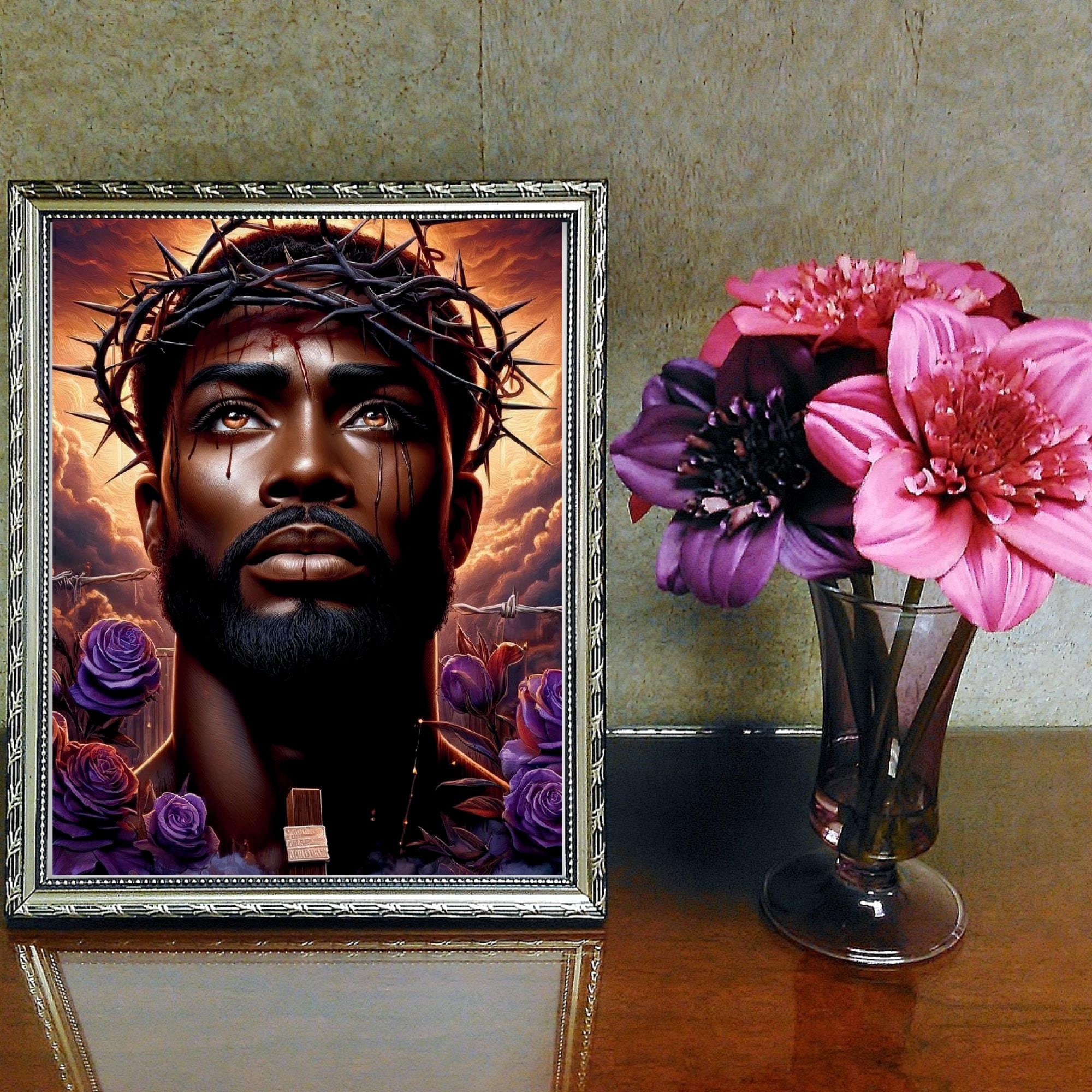 Black Jesus Thorn Crown Black Jesus Christian Art Painting Black Jesus ...