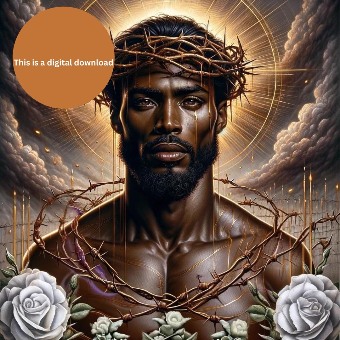 Black Jesus Thorn Crown Religious Wall Decor Christian Artwork African ...