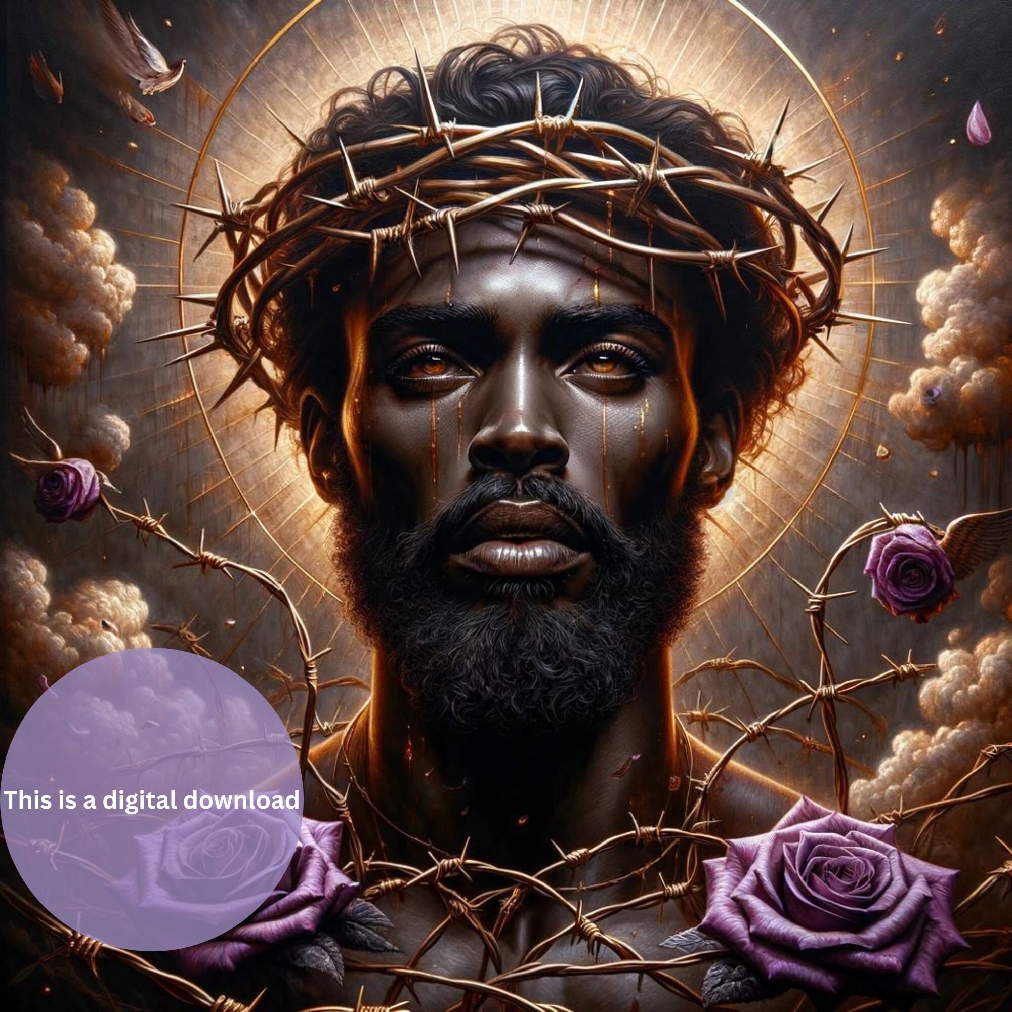 Afrocentric Art Black Jesus Thorn Crown Religious Wall Decor Christian ...