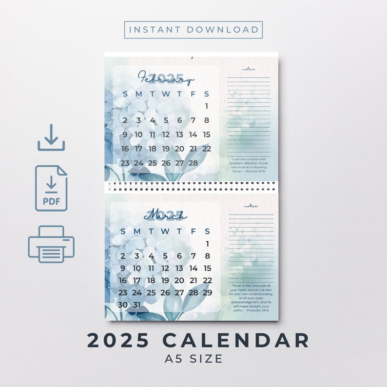 Printable 2025 Calendar A5 Size Monthly Calendar Landscape Wall ...