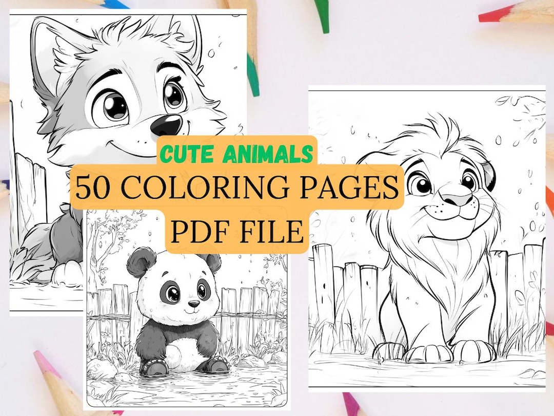 50 Cute Animal Coloring Pages for Kids - Printable Digital Download ...
