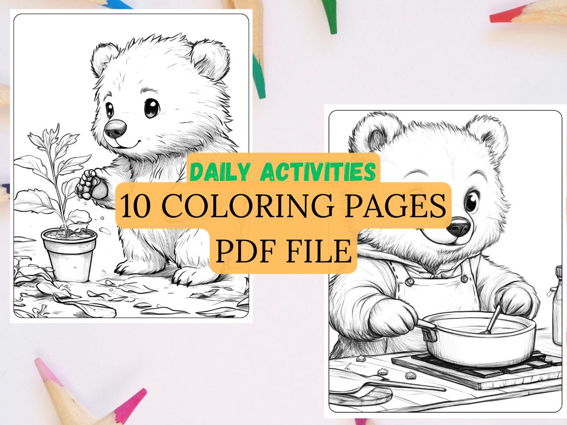 Cute Animal Coloring Pages | 10-page Daily Activity Coloring Book | 8 ...