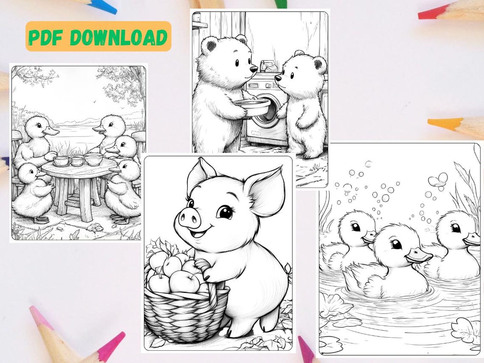 Cute Animal Coloring Pages | 10-page Daily Activity Coloring Book | 8 ...