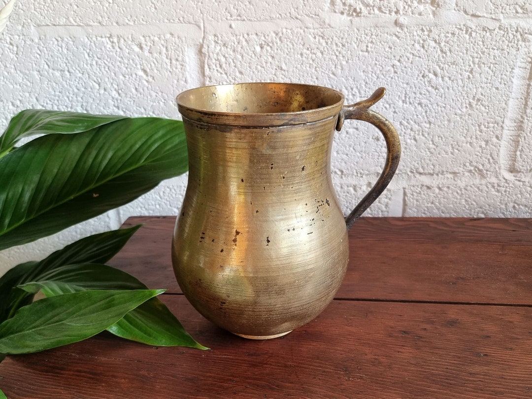 Large Antique Brass Jug With Handle - Etsy
