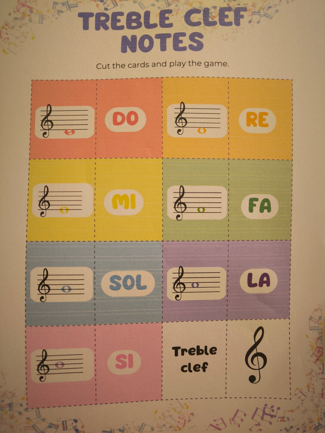 Memory Music Notes Flash Cards Treble Clef - Full Page- Treble Clef ...