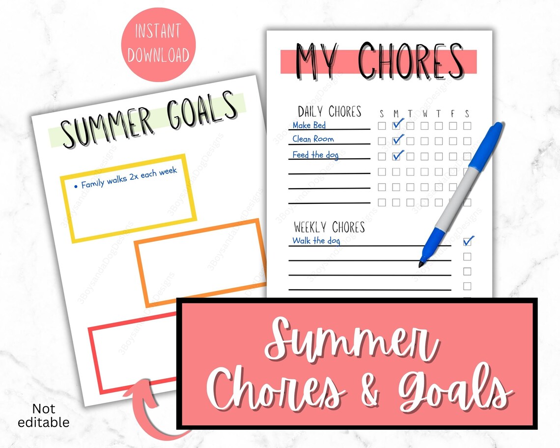 Printable Summer Kids Planner, 2024 Summer Calendar, Summer Chore Chart ...