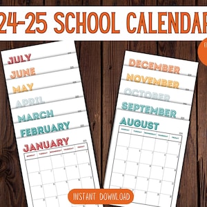 Editable School Year Calendar Printable 2024-2025 | Portrait Monthly ...