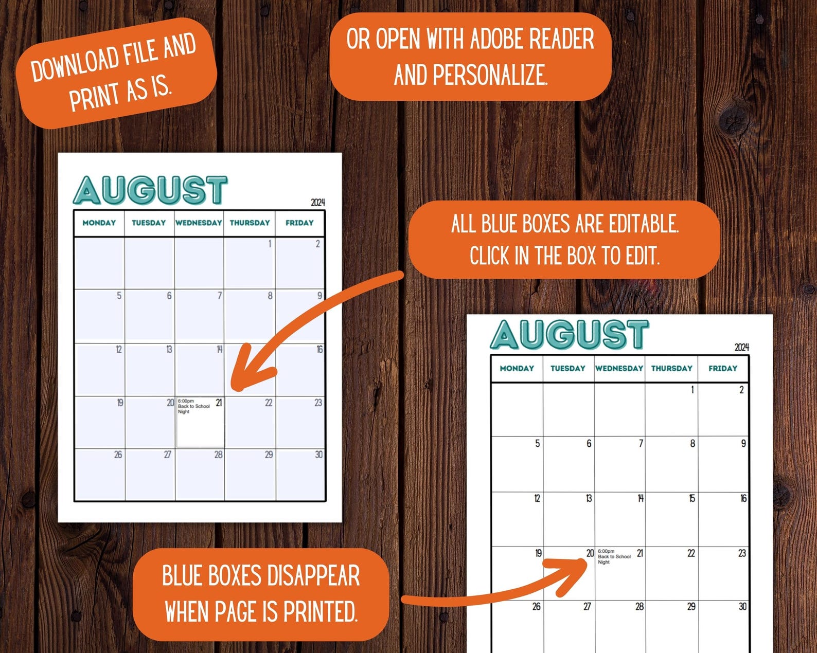 Editable School Year Calendar Printable 2024-2025 | Portrait Monthly ...