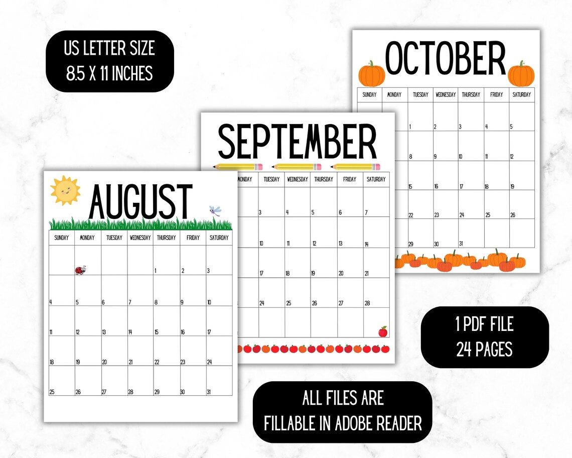 Editable School Year Calendar Printable 2024-2025 Portrait Monthly ...