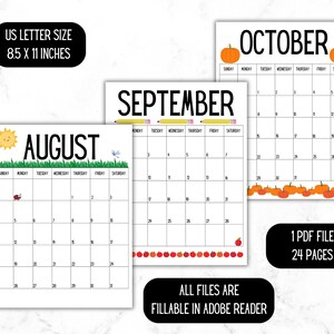 Editable School Year Calendar Printable 2024-2025 Portrait Monthly ...