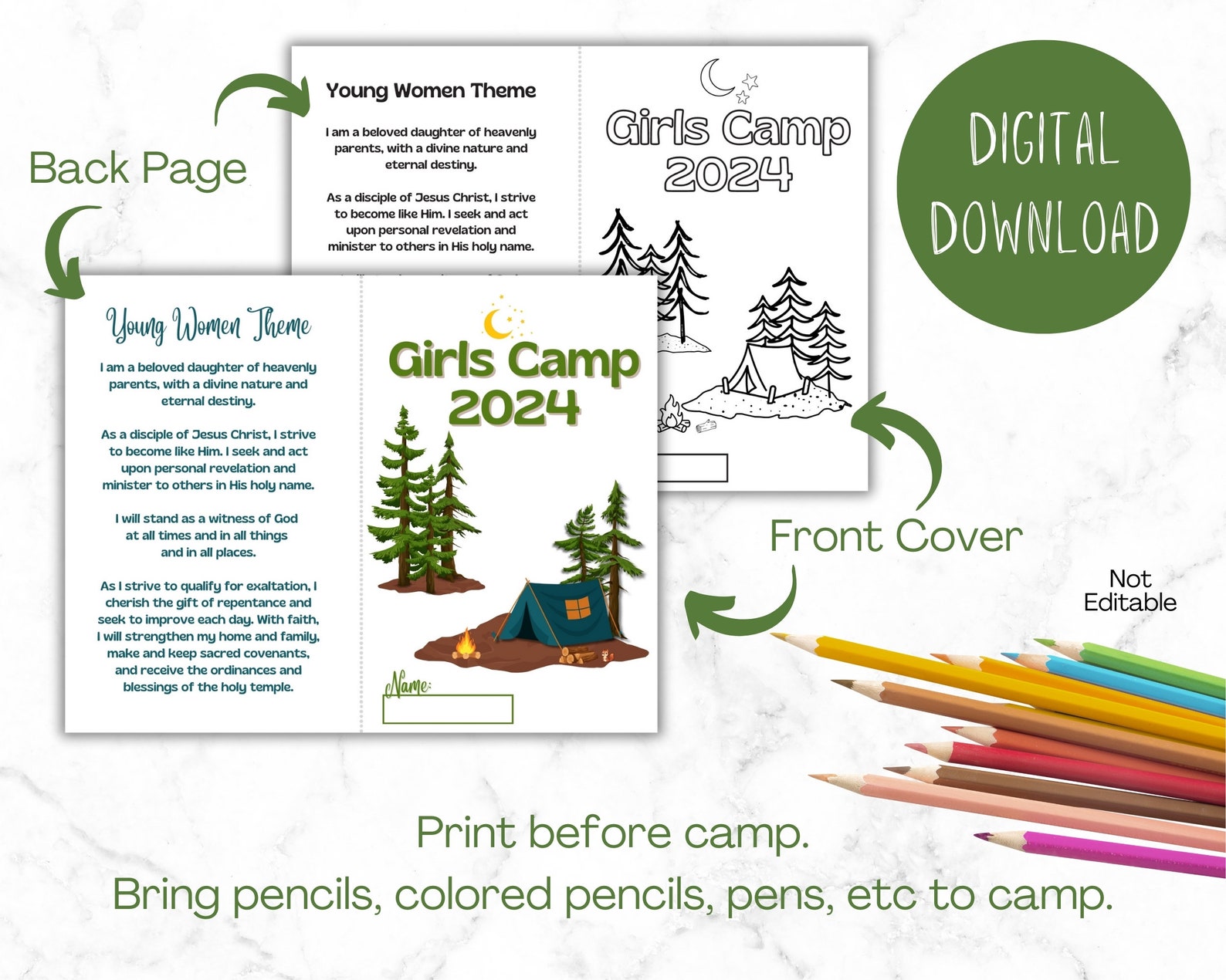 Printable Girls Camp Journal | Camp Journal | LDS Girls Camp | Digital ...