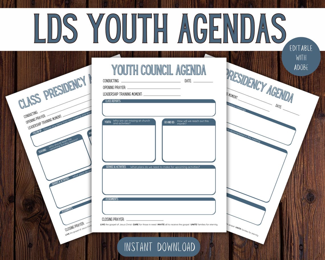 Editable LDS Youth Agendas for Youth Council and Presidency Meeting ...