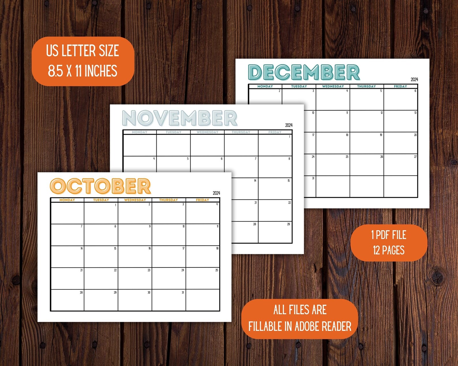 Editable School Year Calendar Printable 2024-2025 Landscape Monthly ...
