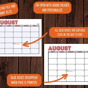 Editable School Year Calendar Printable 2024-2025 Landscape Monthly ...