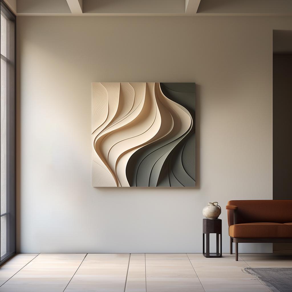 3D Abstract Wave Wall Art: Neutral Textured Geometric Sculpture - Etsy