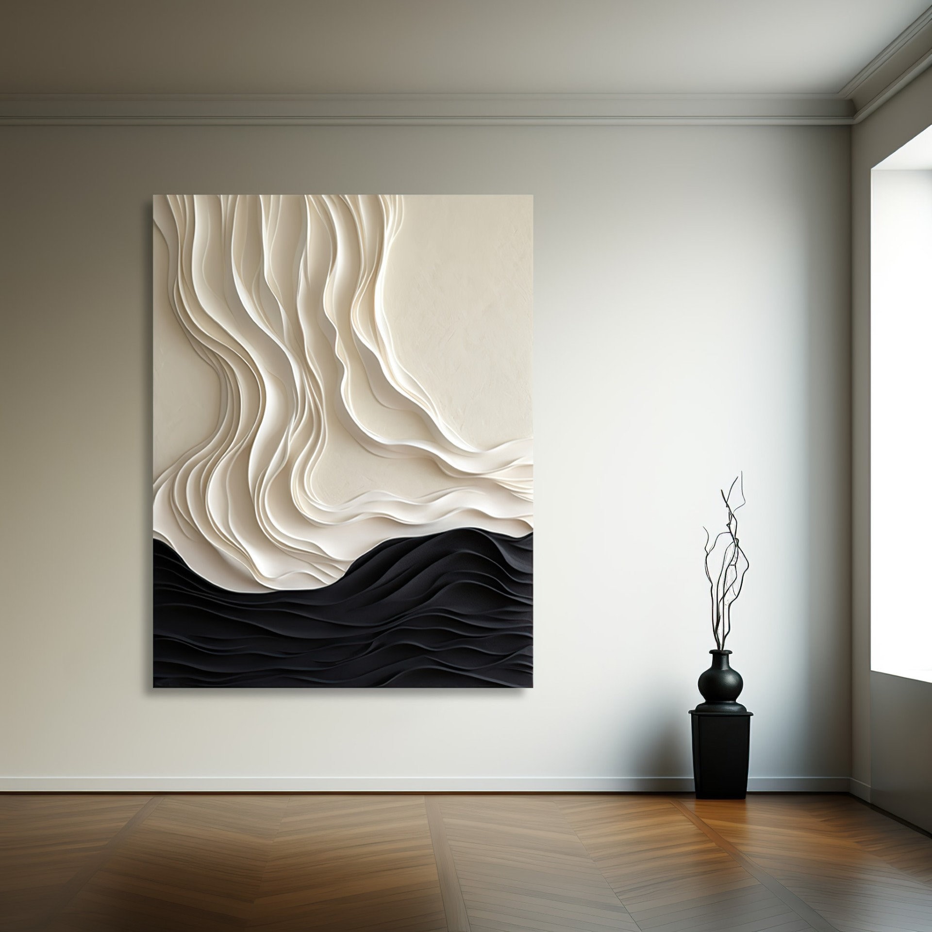Textured Wave Wall Art: 3D Abstract Sculpture, Modern Expressionist ...