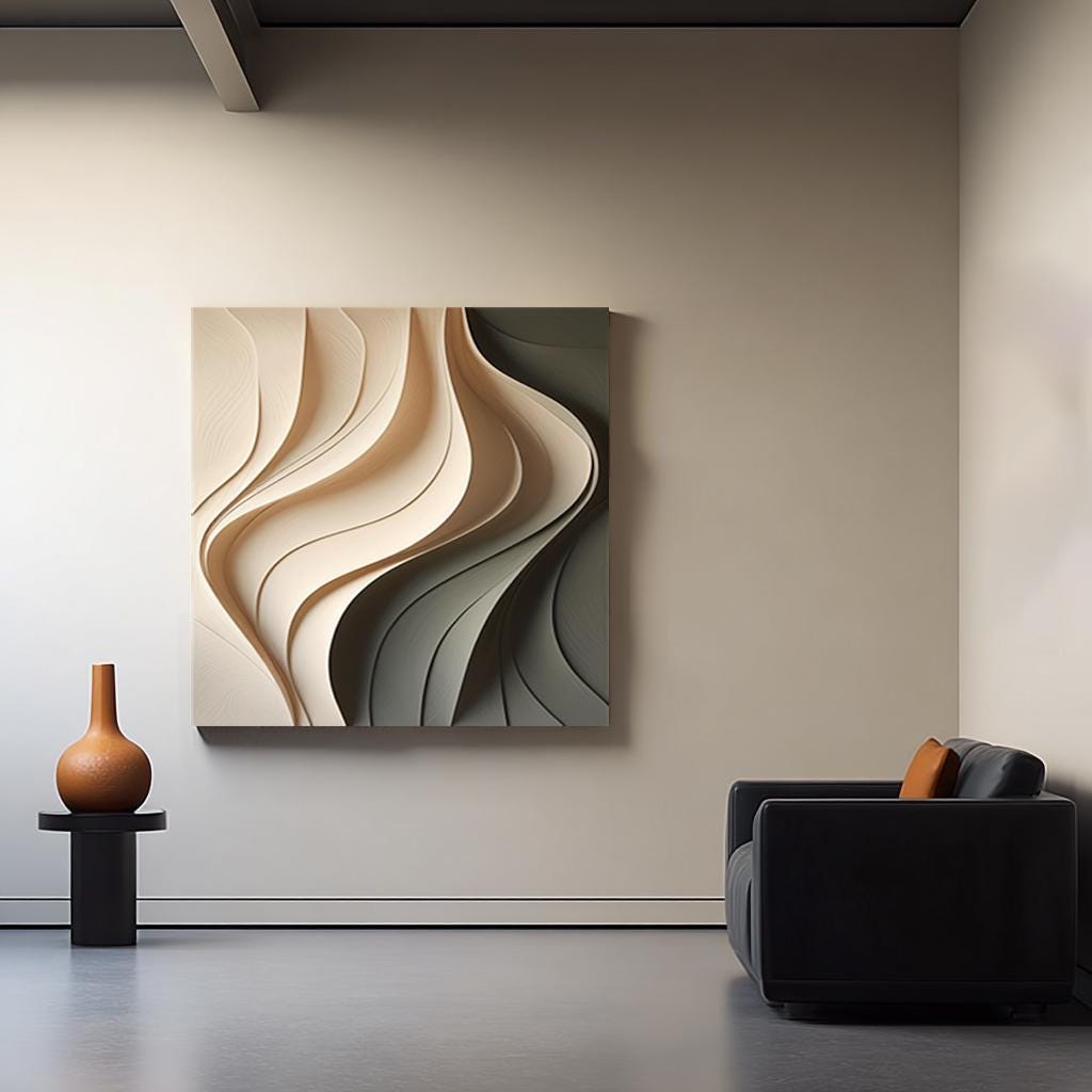 3D Abstract Wave Wall Art: Neutral Textured Geometric Sculpture - Etsy