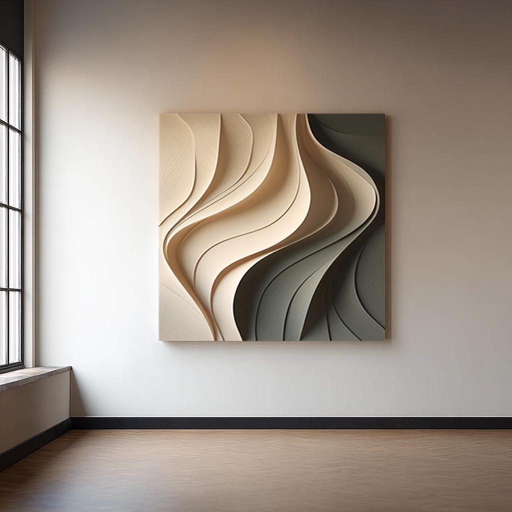 3D Abstract Wave Wall Art: Neutral Textured Geometric Sculpture - Etsy