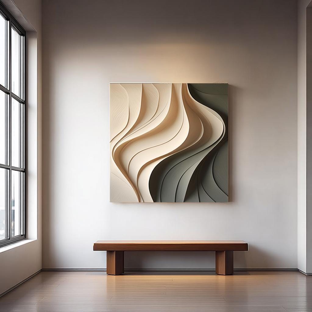 3D Abstract Wave Wall Art: Neutral Textured Geometric Sculpture - Etsy