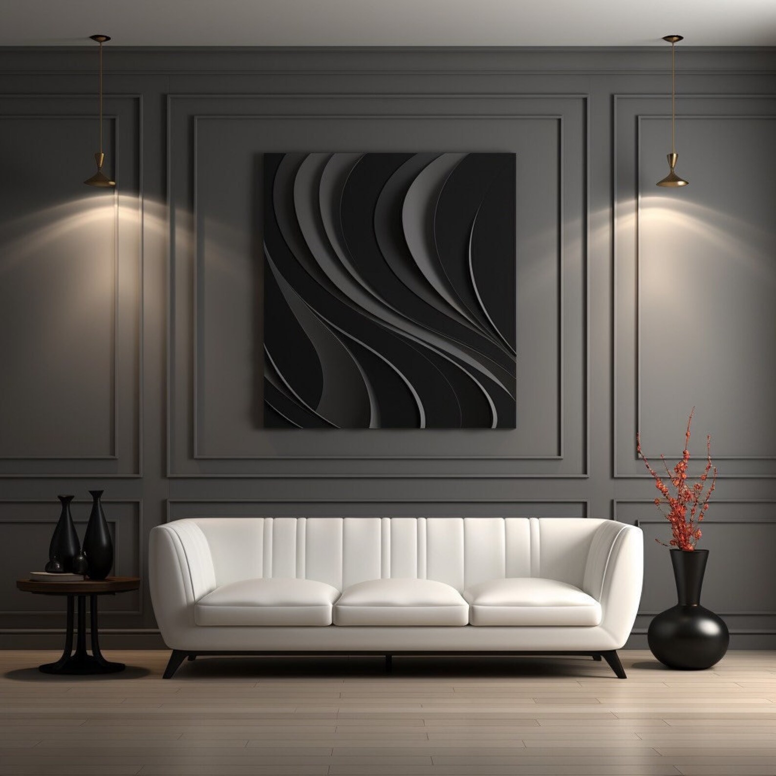 3D Black Abstract Wave Wall Art – Modern Textured Wooden Panel ...