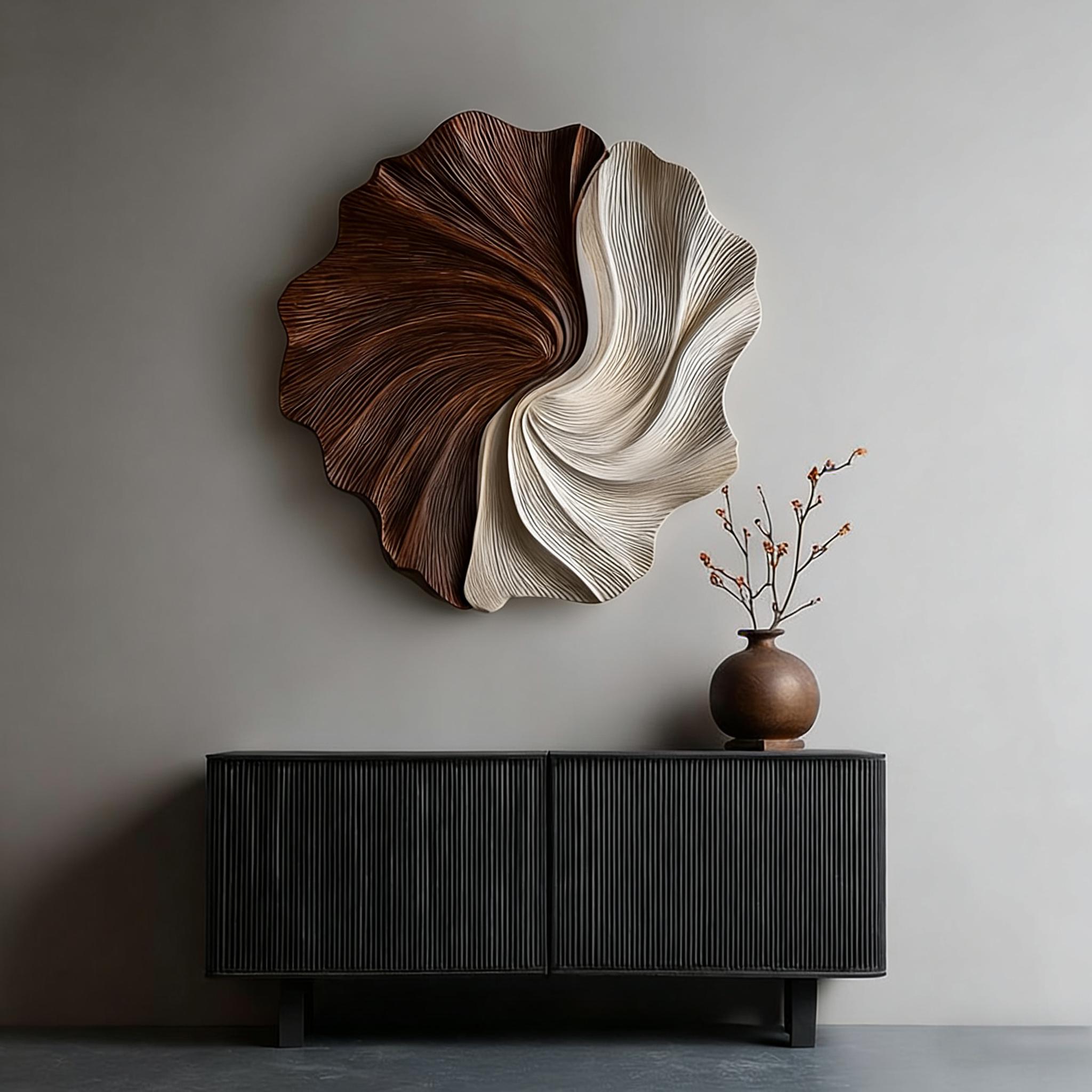 3D Round Wood Wall Art – Abstract Swirl Sculpture in Walnut Brown and ...