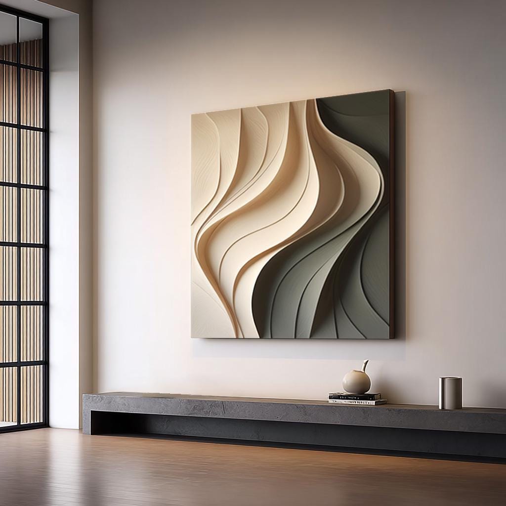 3D Abstract Wave Wall Art: Neutral Textured Geometric Sculpture - Etsy