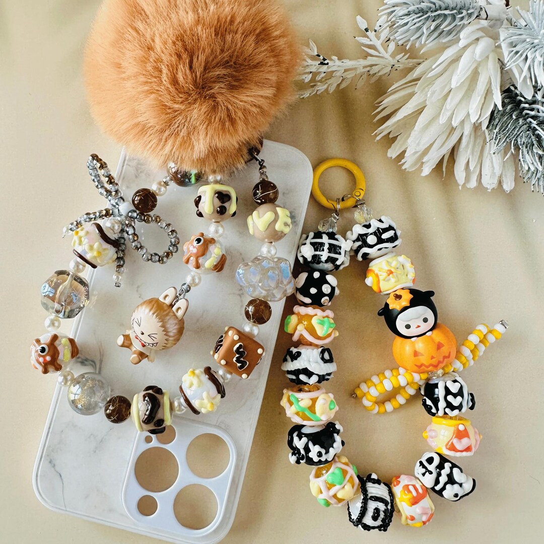 Genuine Pop Mart Pop Bean Phone Charm Labubu Halloween Pucky - Handmade ...