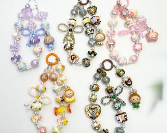 Cute Genuine Pop Mart Pop Bean Keychain - Handmade Popbean Phone Charm ...