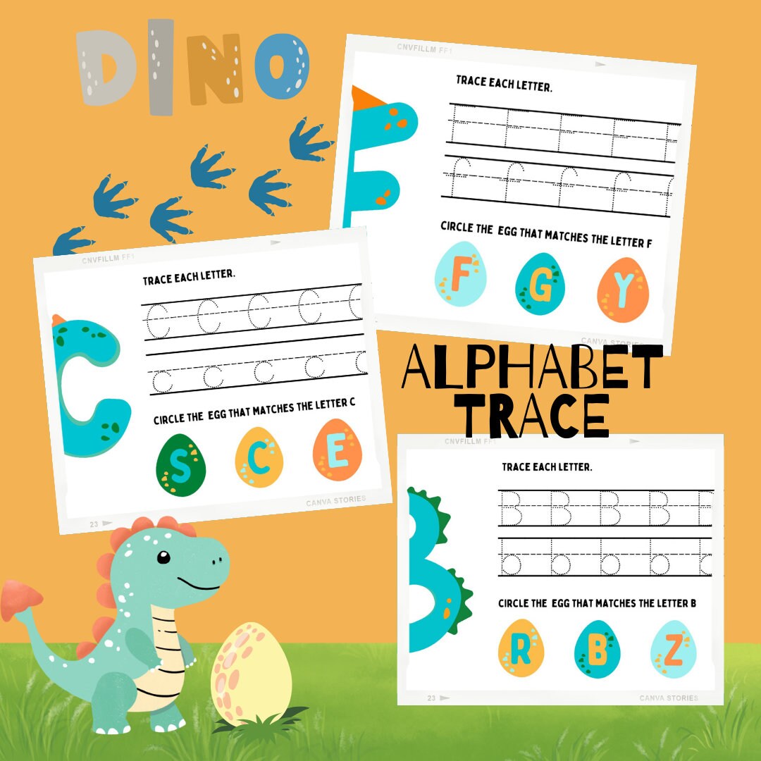 Worksheet Tracing Alphabet Dino - Etsy